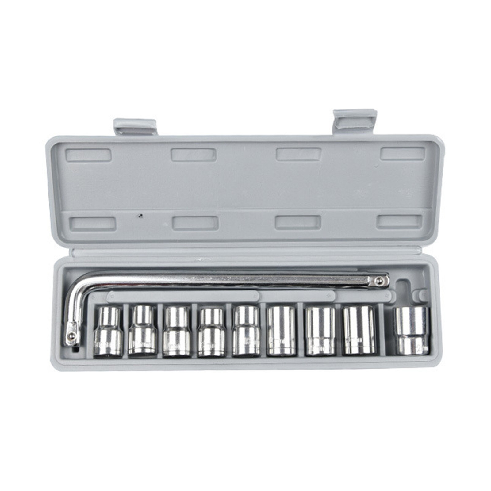 Набор из 10 гаечных ключей 1/2 дюйма, 8–21 мм, механический инструмент для ремонта автомобиля, набор механических головок с серым футляром для хранения