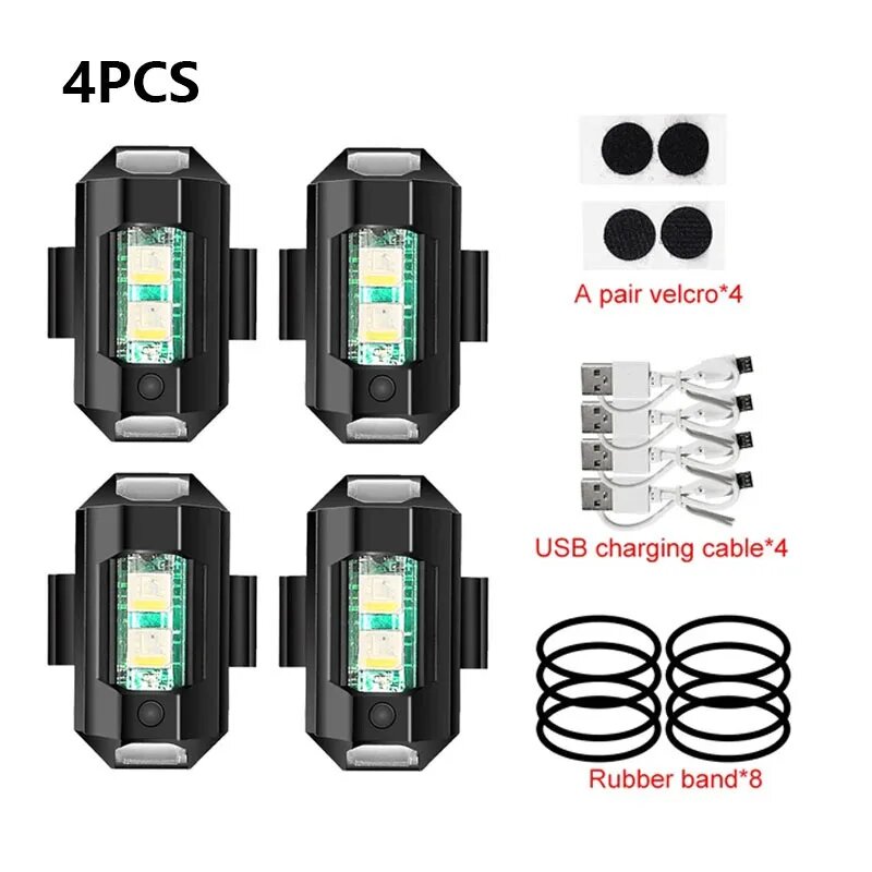 Универсальный Стробоскопический Сигнальный Фонарь USB-Mini Для Мотоциклов, Черный, 7color-4Pcs
