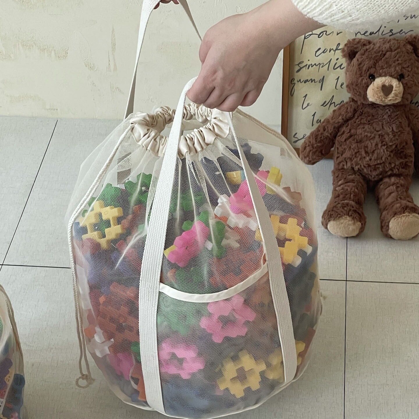 Сетчатая сумка с отверстиями и шнурком для игрушек, строительных блоков, Лего, косметики для плавания, ультралегкая дорожная сумка для хранения.