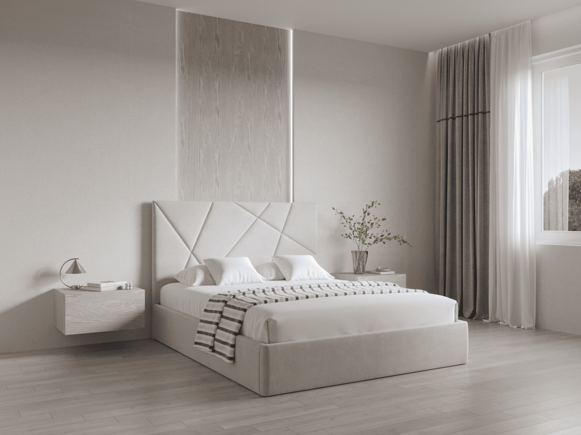 Кровать Гамма, мягкое изголовье, дизайн-решение, 140 см x 190 см