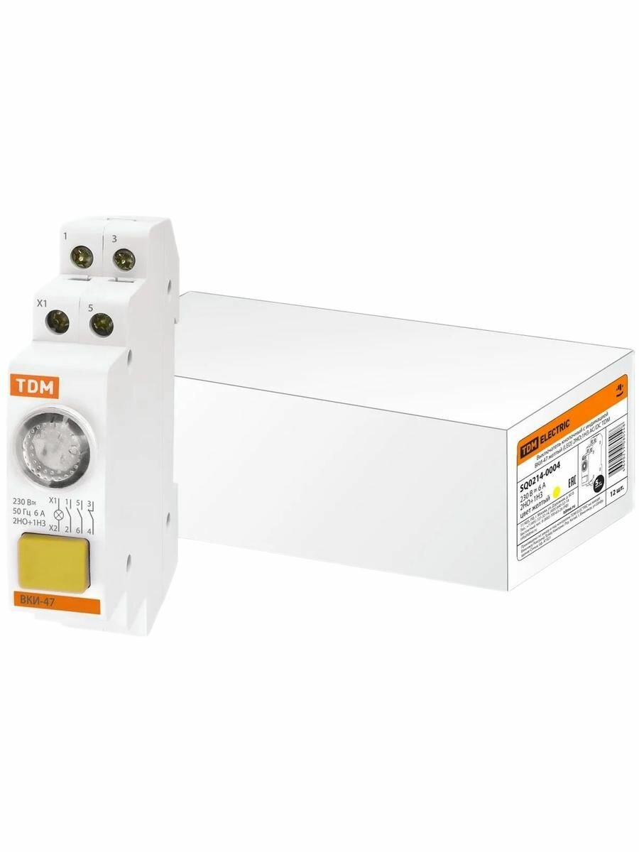 Кнопочный выключатель с индикацией ВКИ-47 желтый LED 2НО;1НЗ AC/DC TDM ELECTRIC, Артикул: SQ0214-0004.