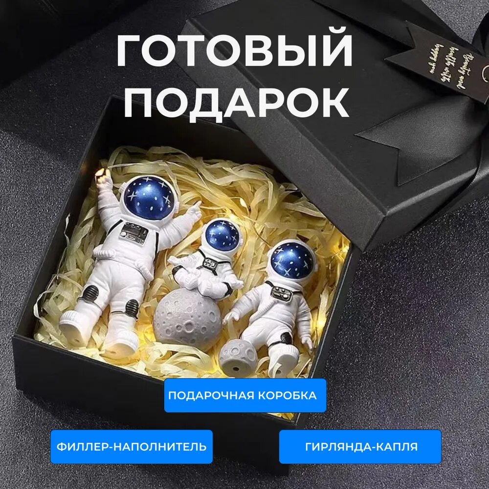 Подарочный набор игрушек: фигурки космонавтов в коробке с гирляндой, полимерный материал, для мальчиков — фото 1