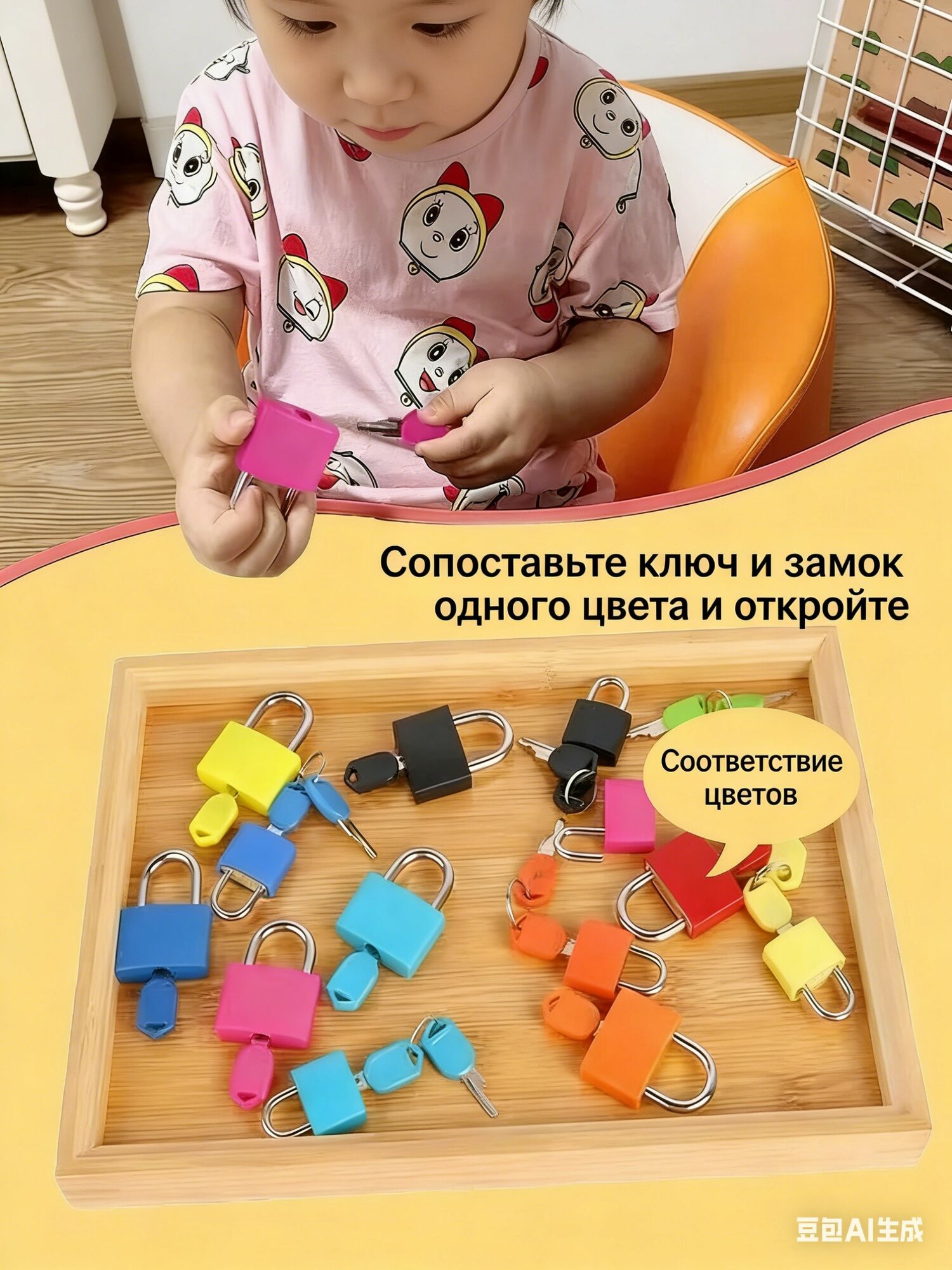 Красочный набор ключей от замков Монтессори для детей, обучающий мини-набор с обучающие ключи Монтессори детские мини-набор