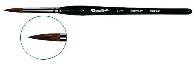 Кисть колонок круглая 00, ручка короткая, черная, матовая, фигурная. Серия 101F