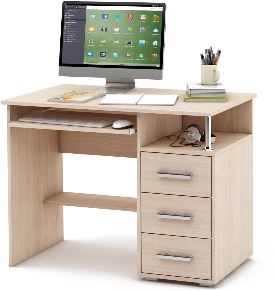 Стол компьютерный Амбер (Реал) 3K, ЛДСП, с полкой для клавиатуры, 98x60х75см