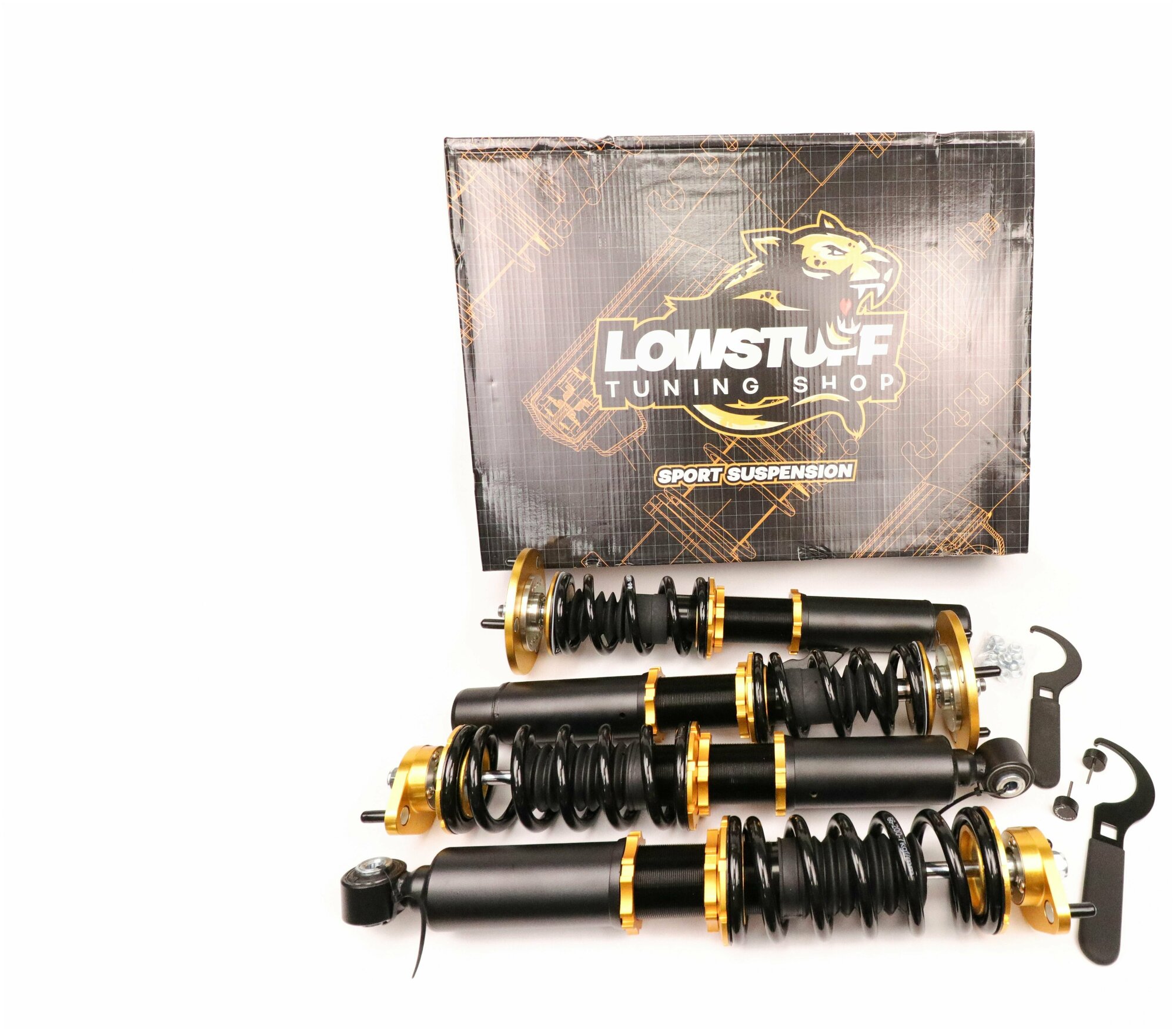 Винтовая подвеска BMW E46 купе, седан, touring, compact фултап койловеры с регулировкой высоты и жесткости задняя стойка интегрированная LOWSTUFF EVO-III LSCSBM103