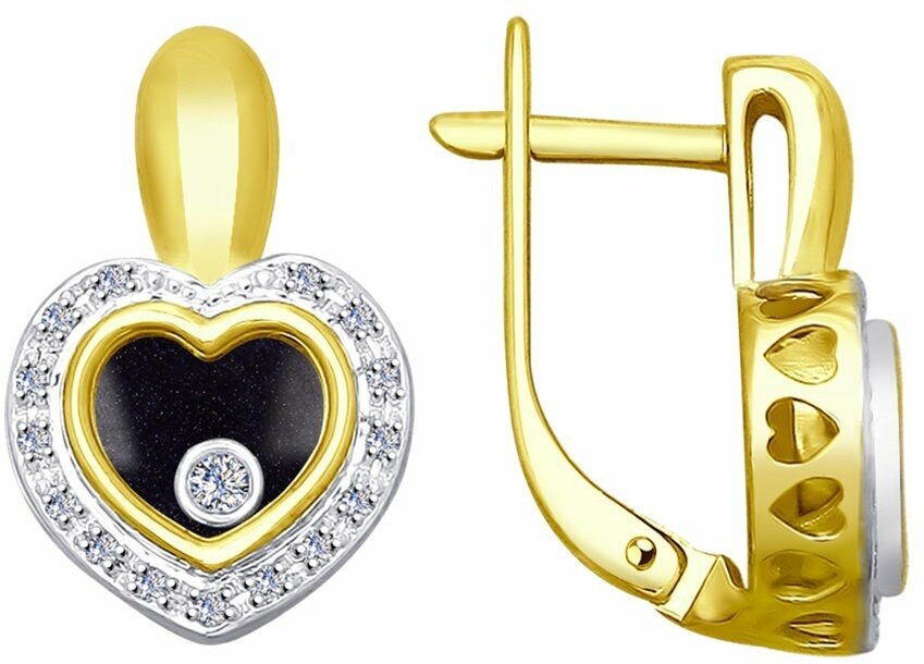 Серьги, комбинированное золото, 585 проба, бриллиант