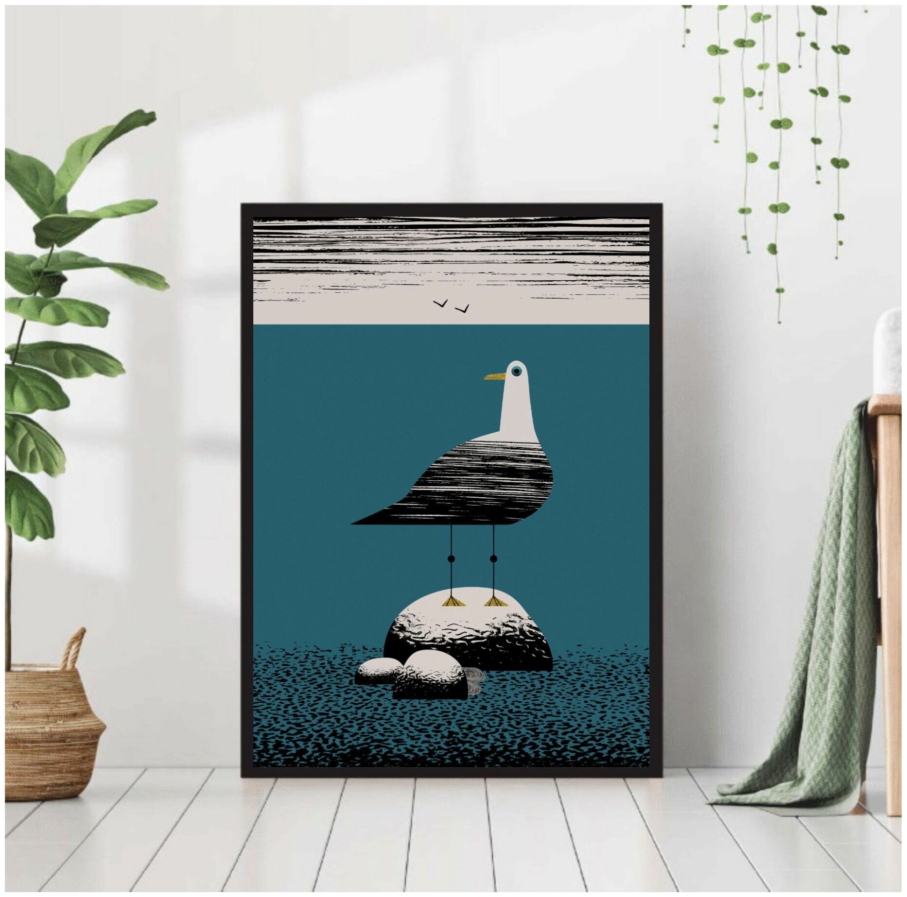 Постер "Чайка, птица" 50x70 в черной рамке на стену для интерьера