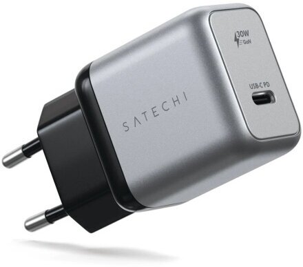 Адаптер питания Satechi мощностью 30 Вт (USB-C; GaN, поддержка PD) (Серый космос / Space Gray)