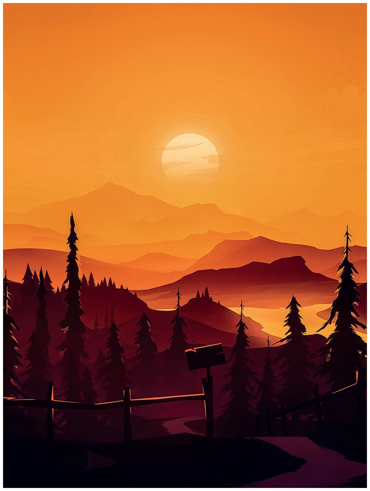 Постер / Плакат / Картина Закат над лесом 40х50 см в подарочном тубусе