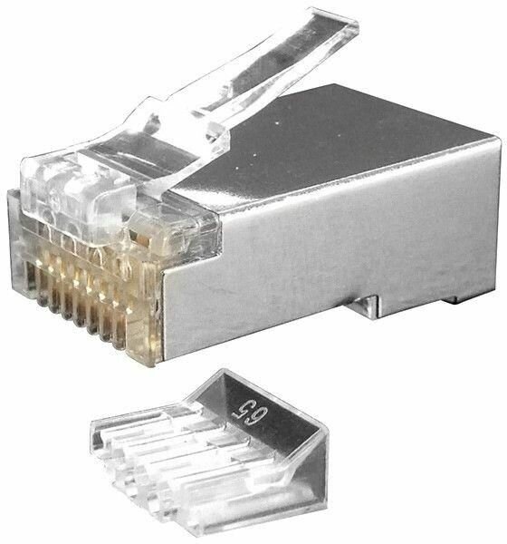 Разъем PLUG-8P8C-UV-C6-SH-100 RJ45(8P8C) под витую пару кат. 6 (50/50 микродюйм)экранир. универс. (для ож и мж кабеля) со вставкой (уп.100 шт) Hyperl