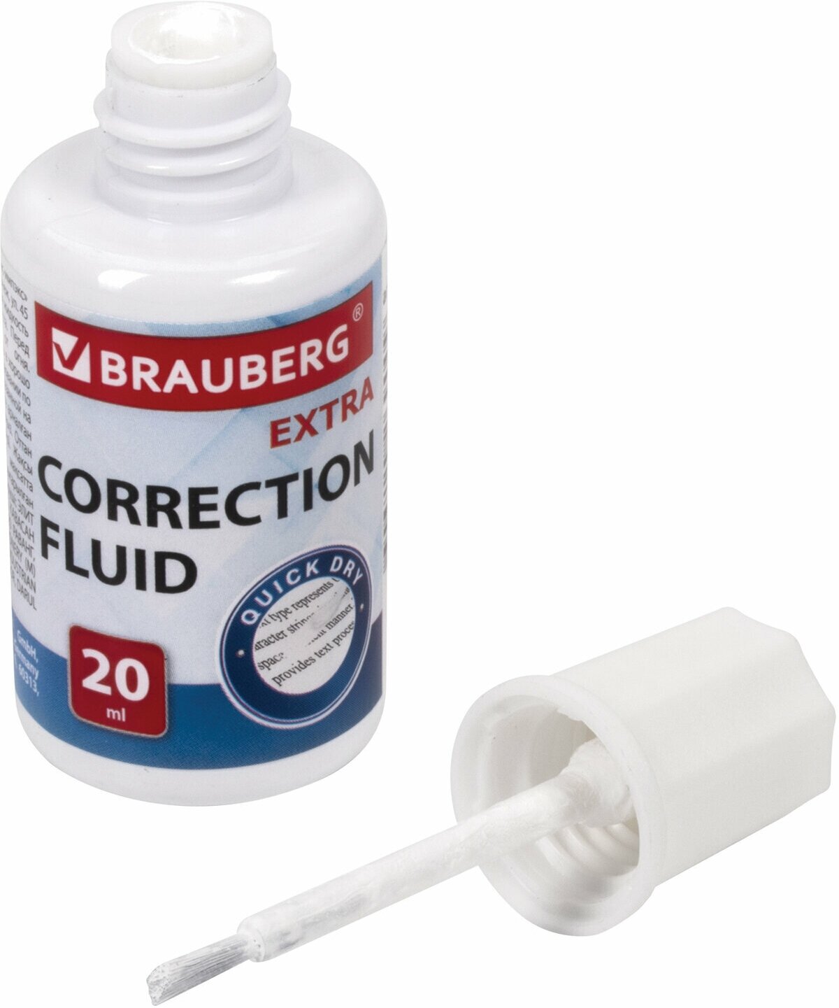 Упаковка 20 шт. Корректирующая жидкость BRAUBERG EXTRA быстросохнущая, 20 мл, с кисточкой, 229397
