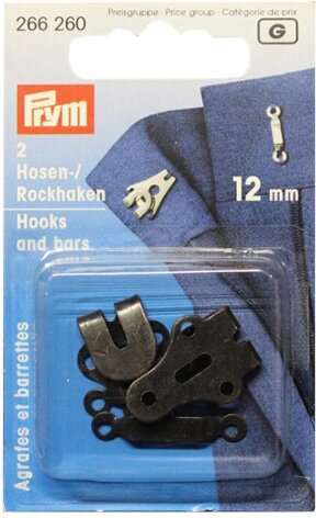 PRYM 266260-XD79 Крючки для юбок и брюк 12 мм в блистере 2 шт черные для одежды