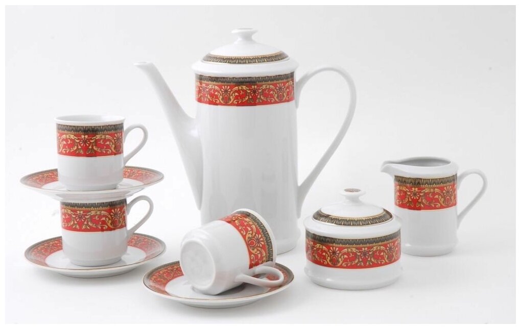 Кофейный сервиз на 6 персон Leander Сабина "Красный кант" 15 предметов