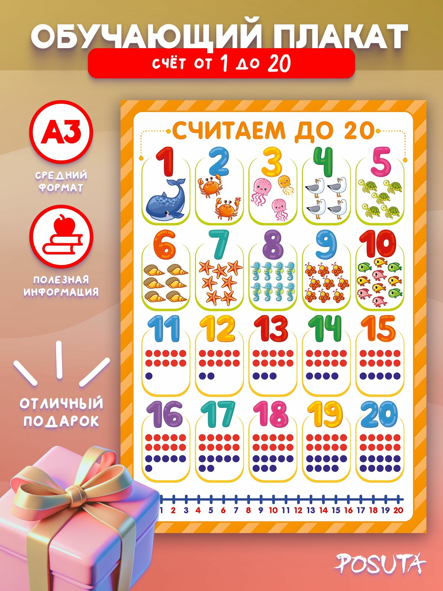 Постер на стену интерьерный Учимся считать для детей