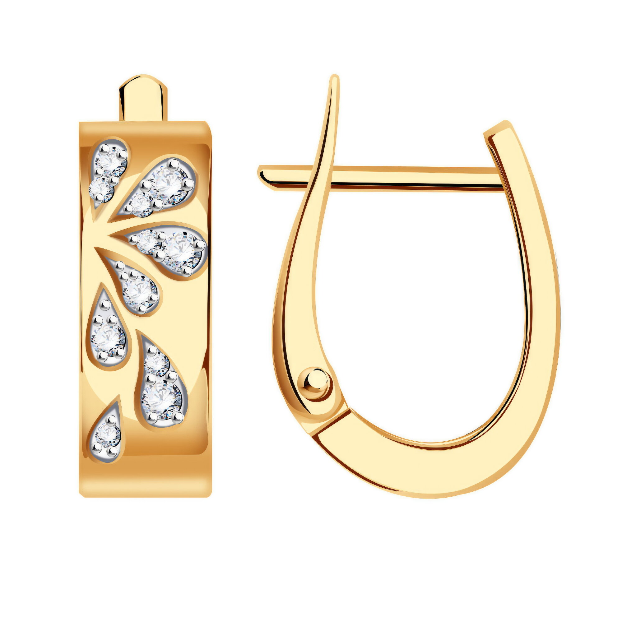 Серьги, красное золото, 585 проба, фианит