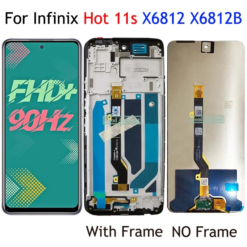 Протестированный черный 6,78-дюймовый ЖК-дисплей для Infinix Hot 11s X6812 X6812B, дигитайзер сенсорного экрана в сборе, замена/с рамкой