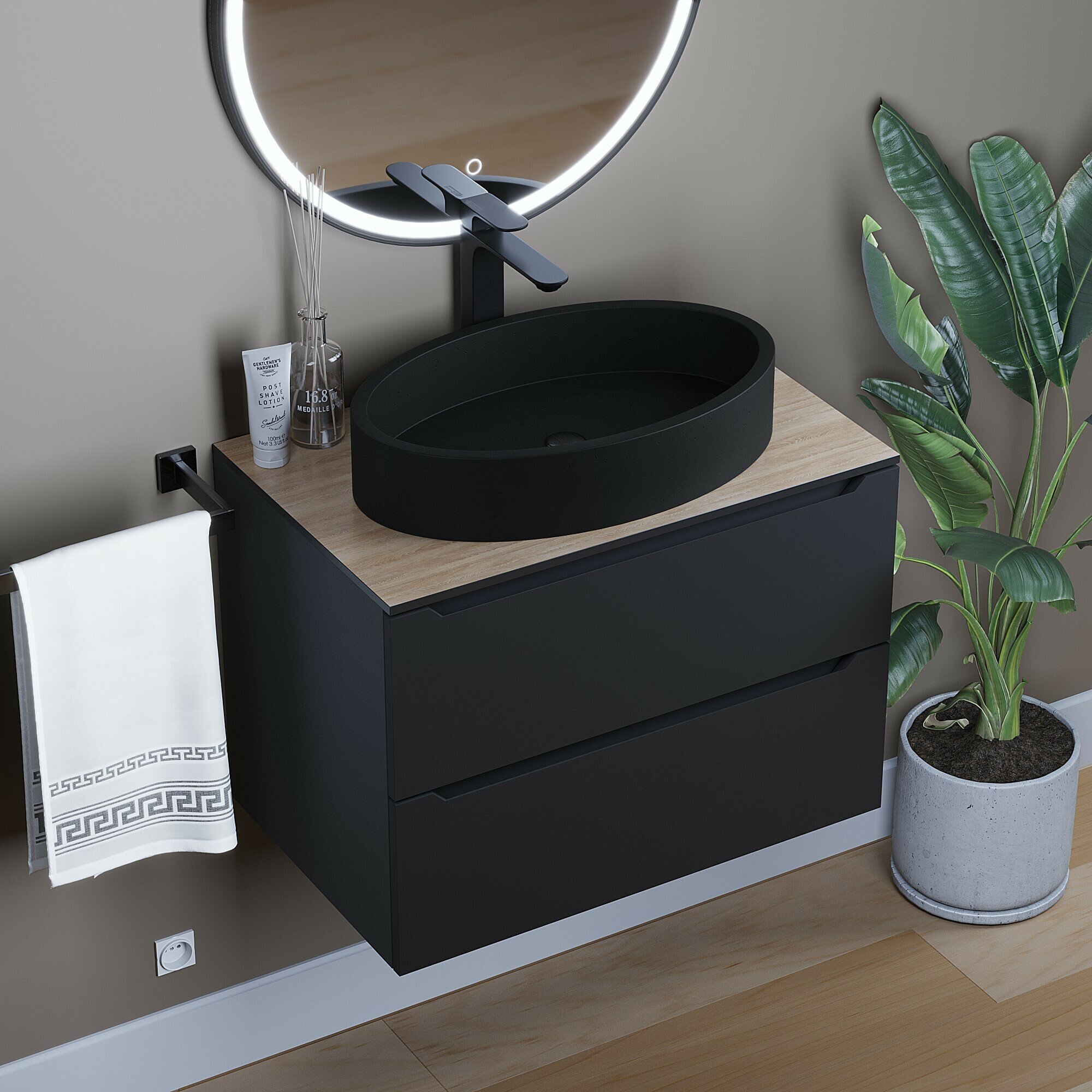 Раковина накладная бетонная Uperwood Rome 55х35х11 см, овальная, черная