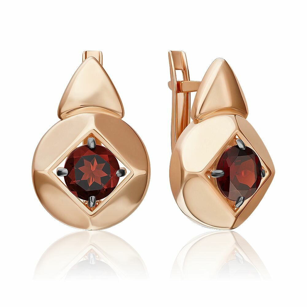 Серьги, красное золото, 585 проба, гранат