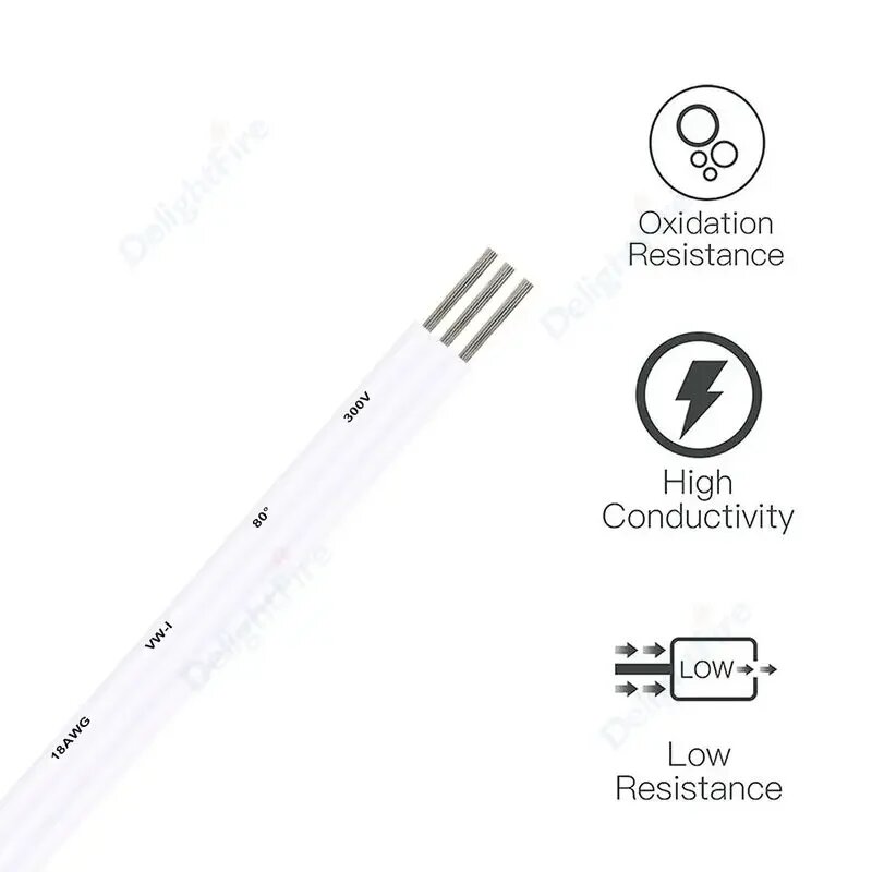 DelightFire 22AWG 3pin Плоский провод 20M для RGB ленты