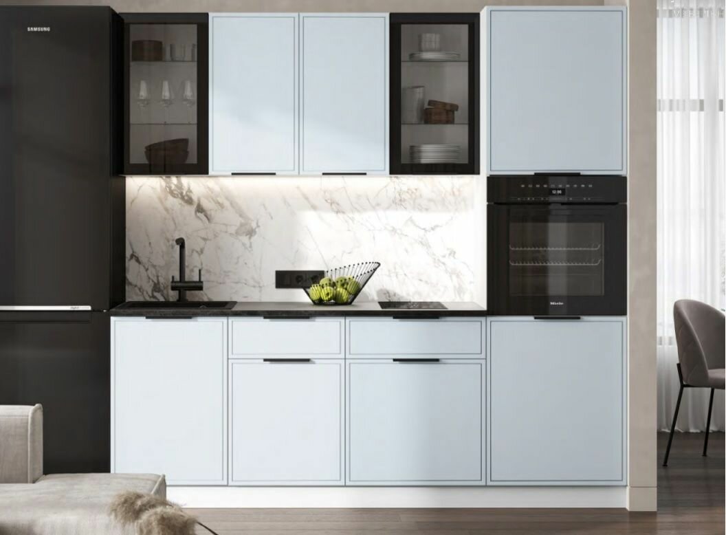 Кухонный гарнитур Николь Браш Деним Блю 2,2 м