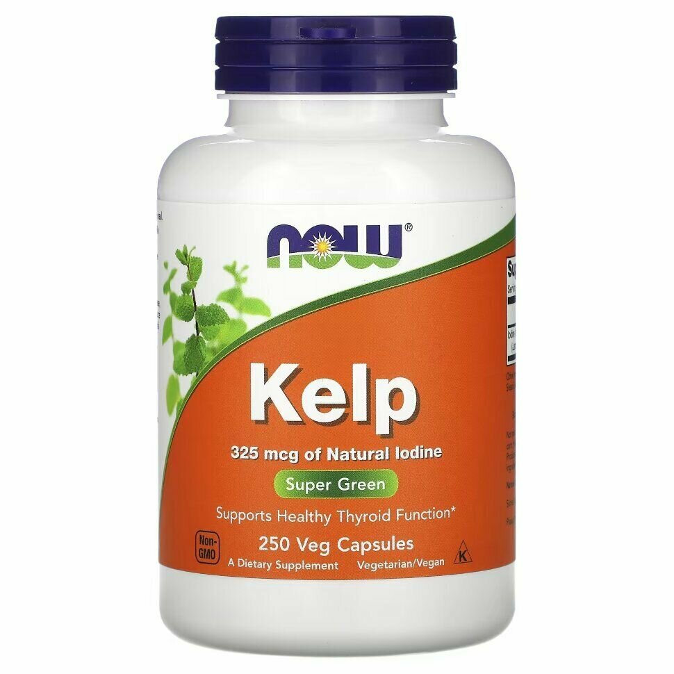 Келп NOW (йод) NOW Foods Kelp 325 mcg, для поддержания нормальной работы организма, 250 растительных капсул
