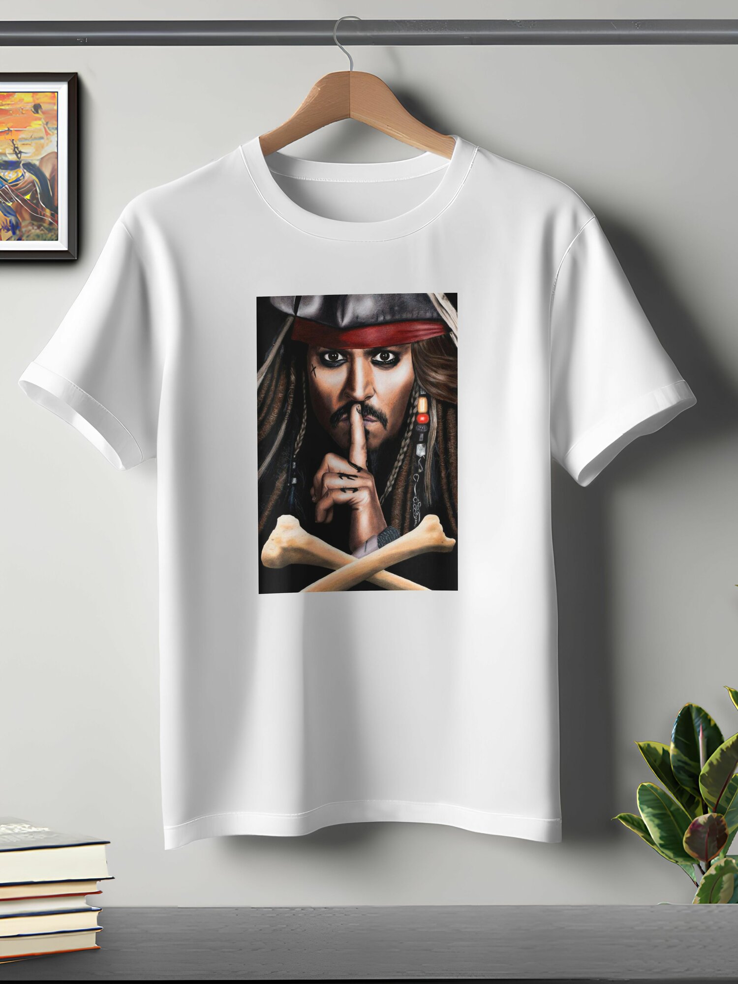 Футболка ONEQ унисекс 50-52 (XL) размер с принтом Джек Воробей, белая