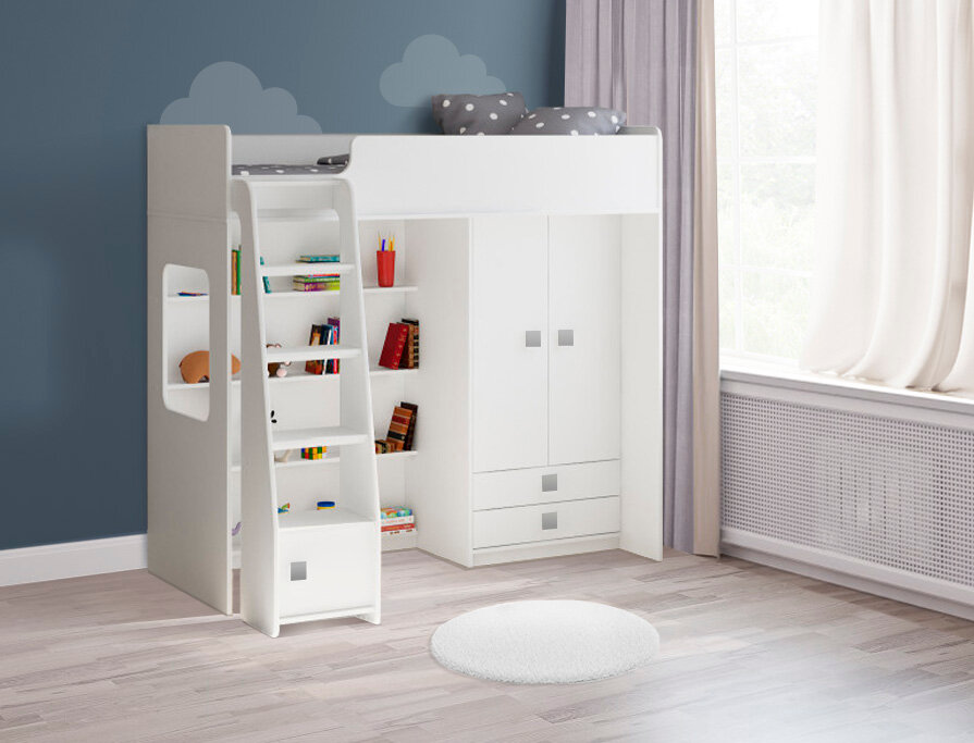 Кровать чердак Л-A603.1 75x175 Белый Белый