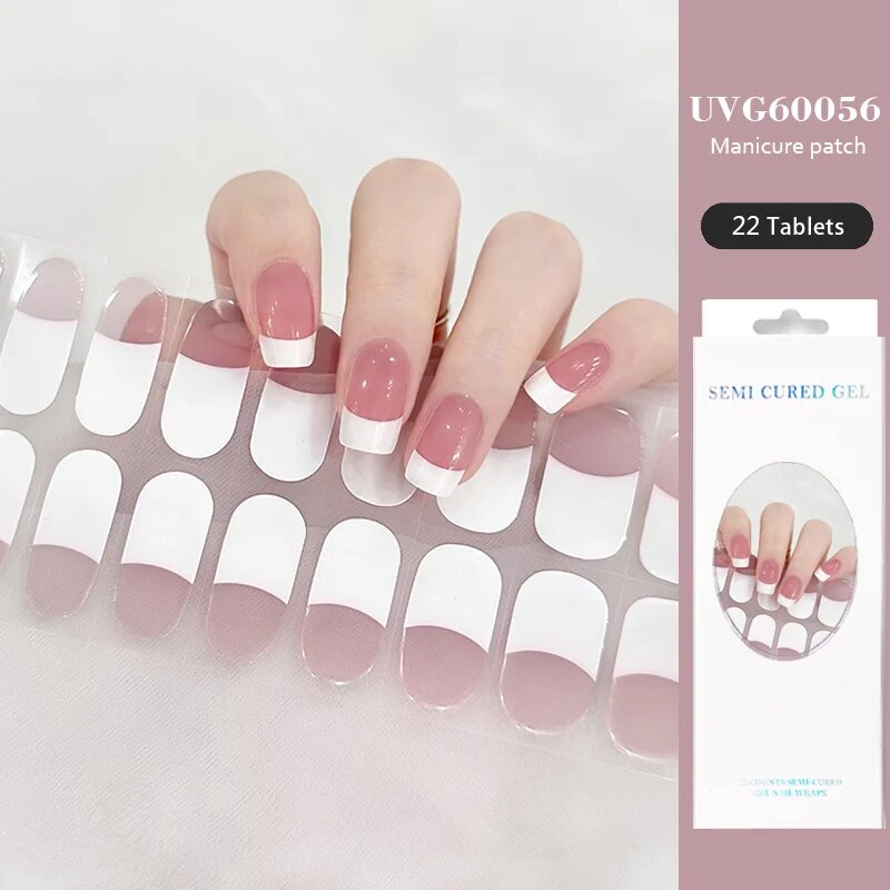 Наклейки на ногти UVG60056, 22 шт, французский маникюр
