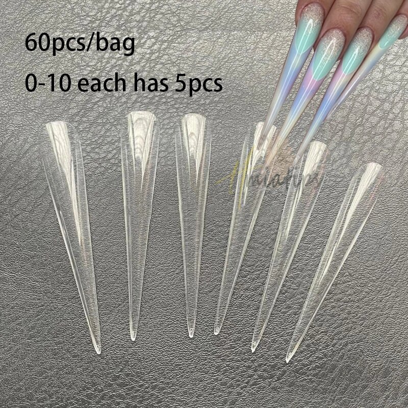 Гелевые типсы для наращивания ногтей Gel X, прозрачные, 120 шт. 5XL Stiletto