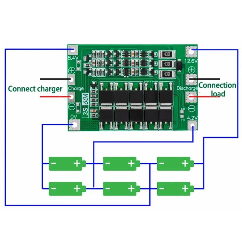 BMS 3S 60A Balance для аккумуляторов 18650