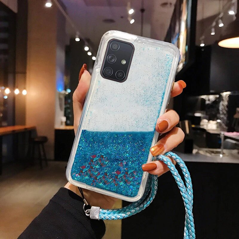 Жидкий чехол с ремешком для Samsung Galaxy A, Синий, A81