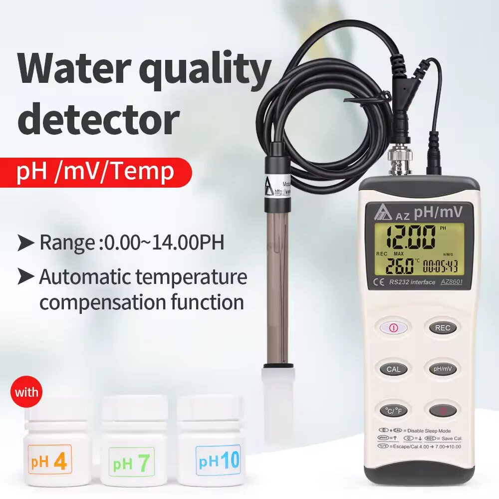 Az8601промышленный Высокоточный тестер качества аквариумной воды, водонепроницаемый измеритель PH/ORP, ЖК-дисплей, температура 0,00 ~ 14,00 PH