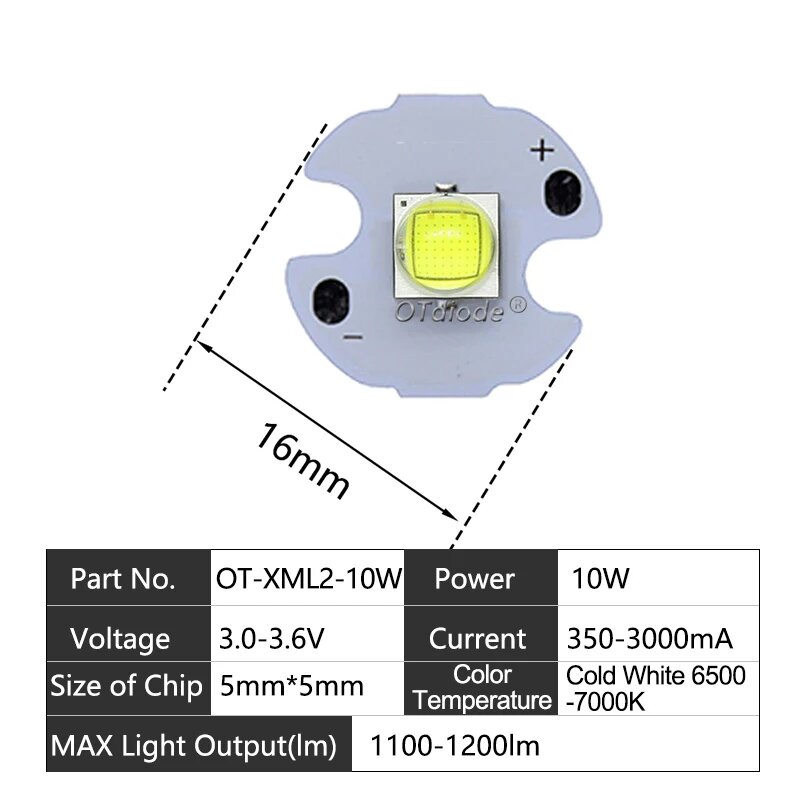 Светодиод OTdiode 10W XMLL2-16mm, 6500K