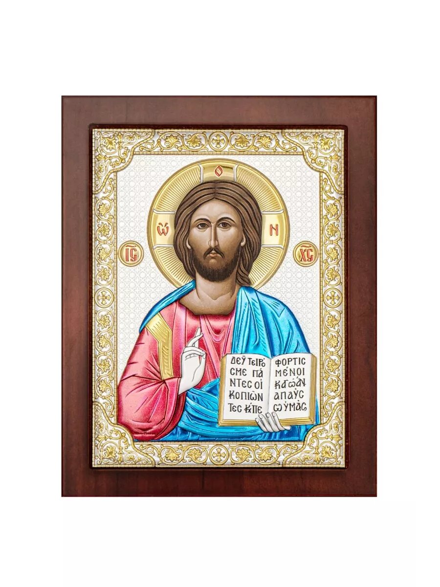 Икона серебряная, греческая Спаситель, 150х190мм.
