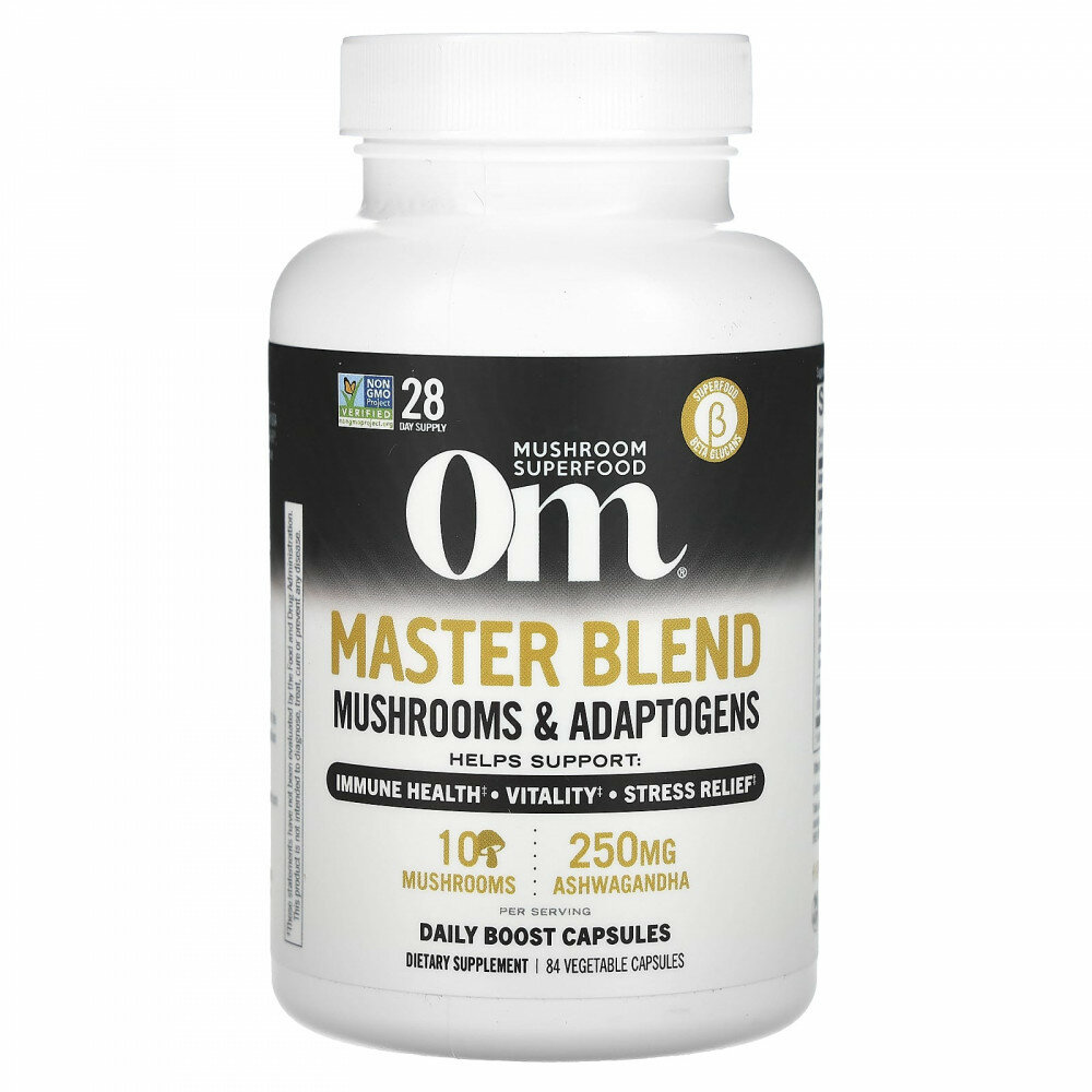 Om Mushrooms, Master Blend, грибные капсулы, 84 растительные капсулы