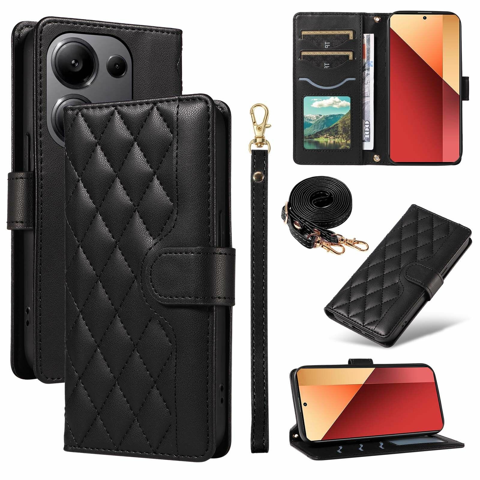 YIKATU Кожаный Чехол Для Xiaomi Redmi Note 13 4G (Редми Ноут 13 4Г) С визитницей из экокожи, модный, против падения, подарочный, элитный, книжка