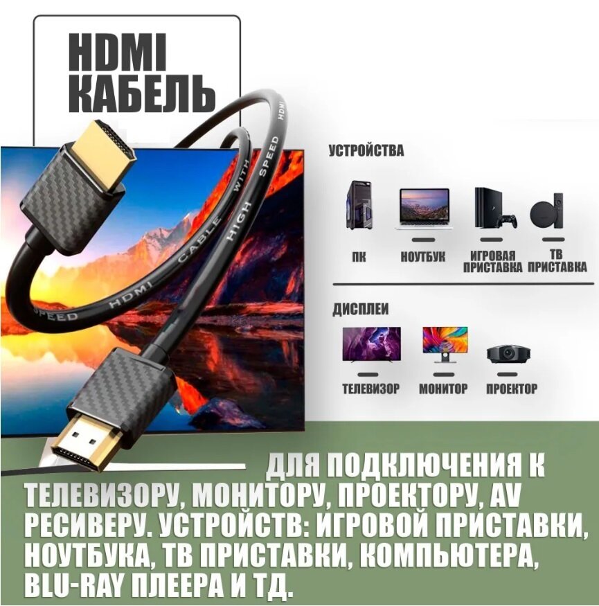 Кабель HDMI Earldom 4K Ultra HD Cable, HD Version 1.4-2.0, HDMI(M) - HDMI(M), 5 м, Черный