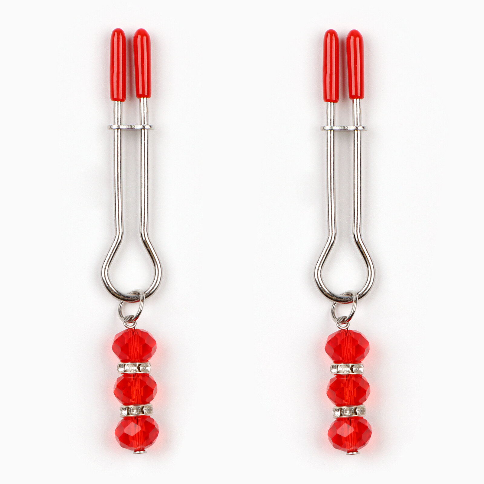 Зажимы для сосков БДСМ аксессуар, с бусинами, металл, пластик, красный
