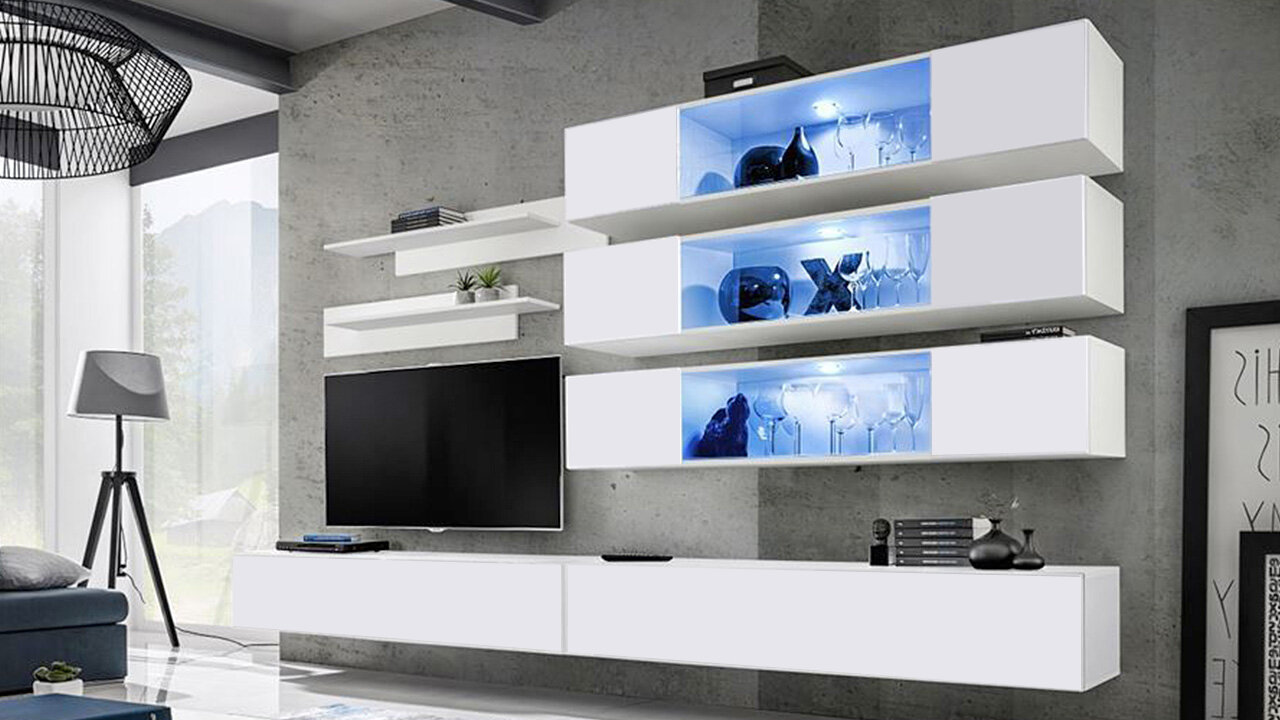 Гостиная 6 Белый Фасадный 0101 NEW 320x40x180 см, Фиеста