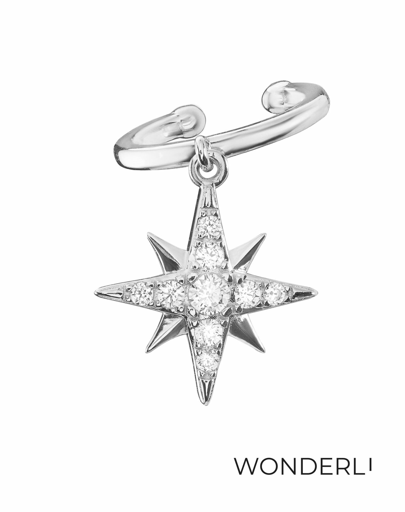 Серьги каффы, серебро, 925 проба, родирование, фианит