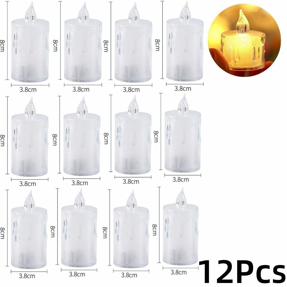 12 шт. 3,8*8 см Необычная имитация беспламенных дневных свечей без дыма, прозрачное маленькое освещение чайного воска, Светодиодные электронные свечи на батарейках