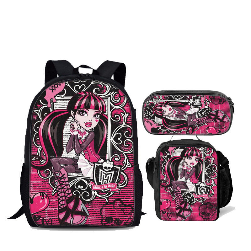 Школьная сумка Monster High с героями мультфильмов, 17-дюймовый комплект из трех предметов, набор рюкзаков большой вместимости для старшеклассников эльфа