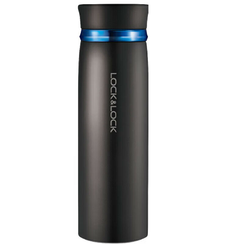 LOCK&LOCK, Feite Rotating Lid Lightweight Stainless Steel Insulated Cup, Student Business Water Bottle, 450ml, Black And Blue, LHC4131BKB