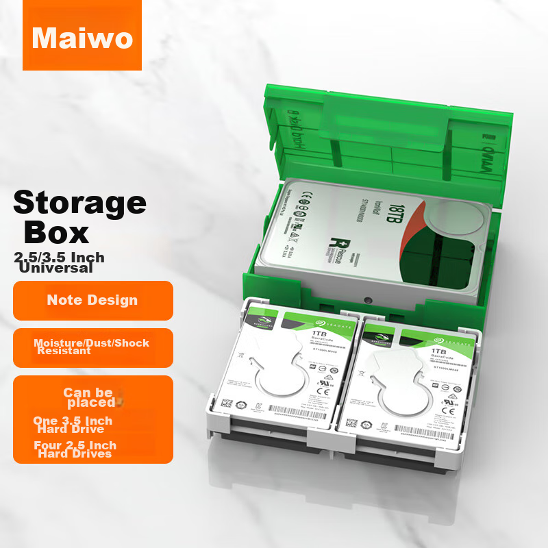 MAIWO KB03 2.5/3.5-Inch Hard Drive Protective Case, Desktop And Laptop Hard Drive Storage Box with Labels, Moisture-Proof, Shockproof, Pressure-Resistant, Drop-Resistant Protective Case, Green