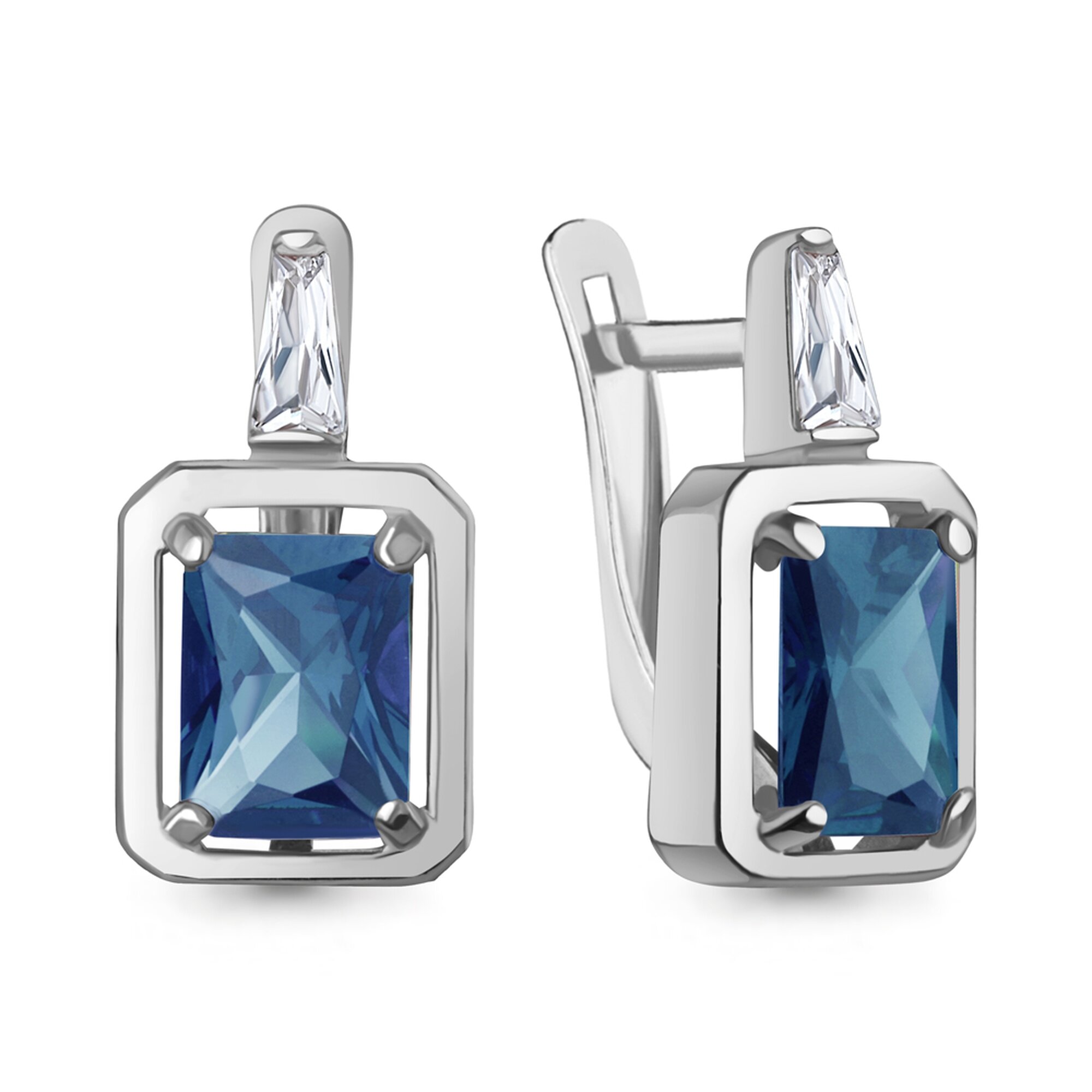 Серьги, серебро, 925 проба, родирование, фианит, Лондон топаз