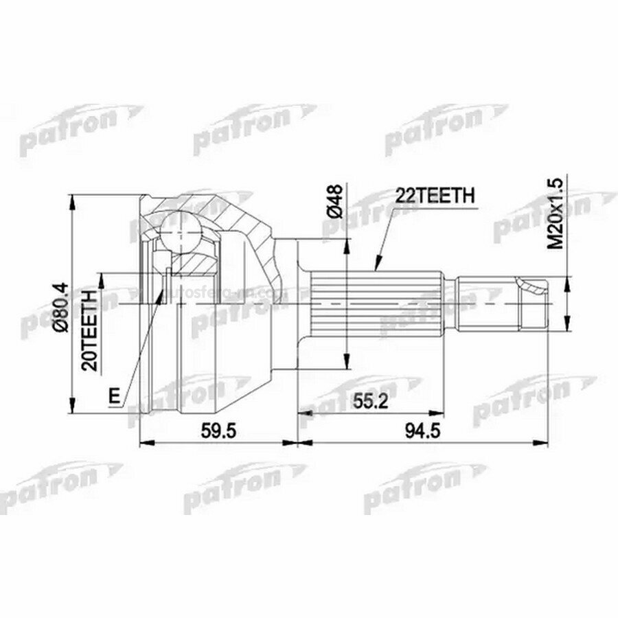 PATRON PCV1055 ШРУС наружн к-кт 22x48.1x20 AUTOBIANCHI: A 111 69 - 72, SEAT: IBIZA I 84 - 93, MALAGA 84 - 93, RONDA 82 - 88