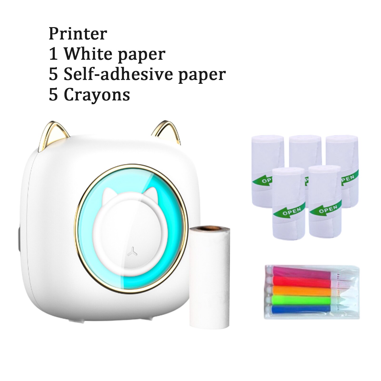 Мини-карманный принтер Портативный термопринтер Беспроводное соединение BT 203DPI для этикетки с изображением Сделай сам Список рукоделия Meno Notes Журнал Чековая бумага Мгновенная наклейка с 1 рулоном термобумаги + 5 шт.