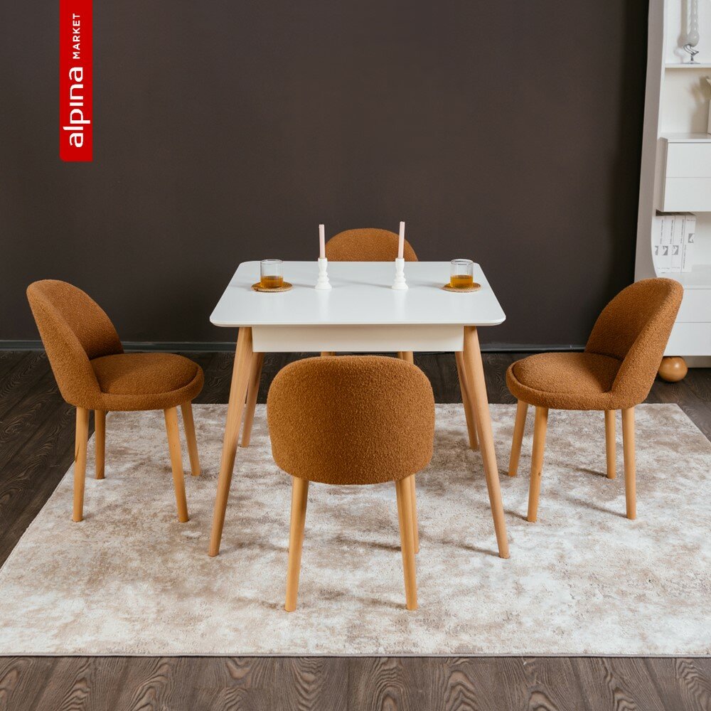 Стол Alpina MELISA, не раскладной, МДФ/дерево, белый, 90х90 см