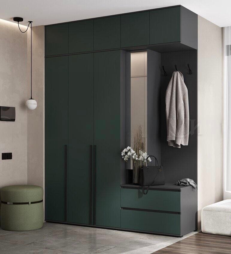 Прихожая модульная ЛДСП норд 2 метра. Графит/Изумрудный Зеленый